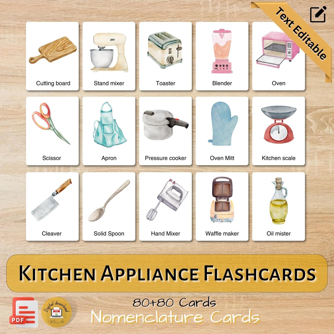 Kitchen Appliances Flashcards Watercolor Kitchen Utensil Nomenclature ...