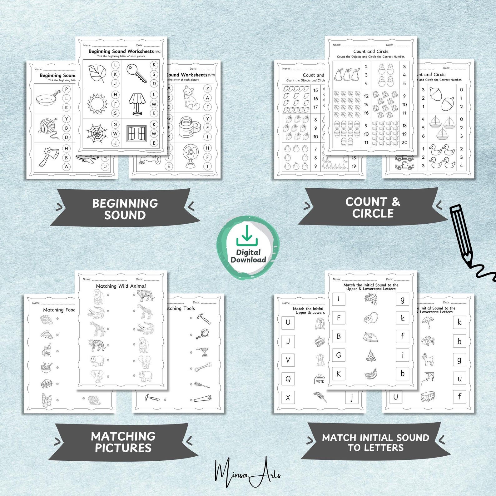 825+ Page Preschool Learning Worksheets Bundle for Kindergarten ...