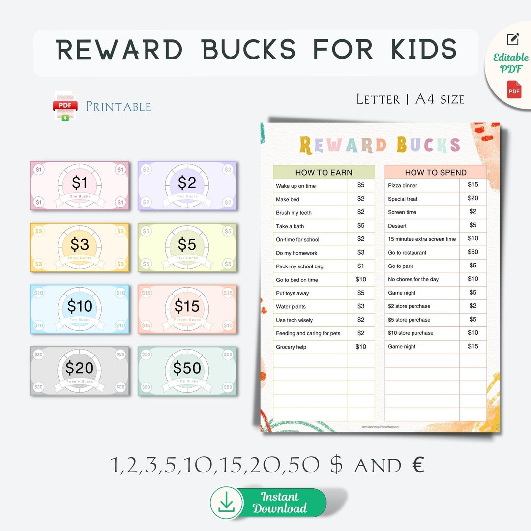 Fun Bucks for Kids' Achievements PRINTABLE Mom Bucks Rewards Coupons ...