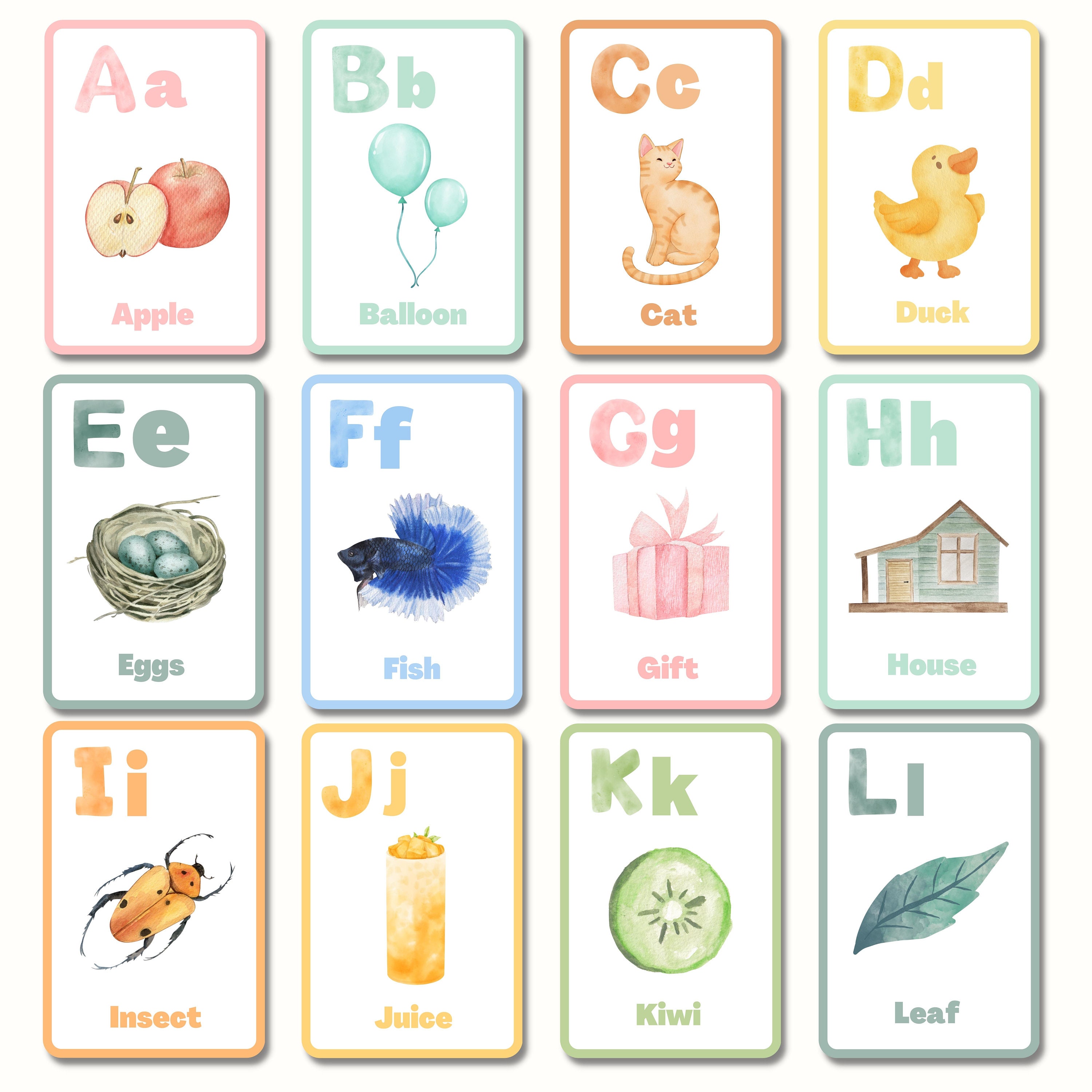 Watercolor Alphabet and 1-20 Numbers Flashcards ABC - Etsy