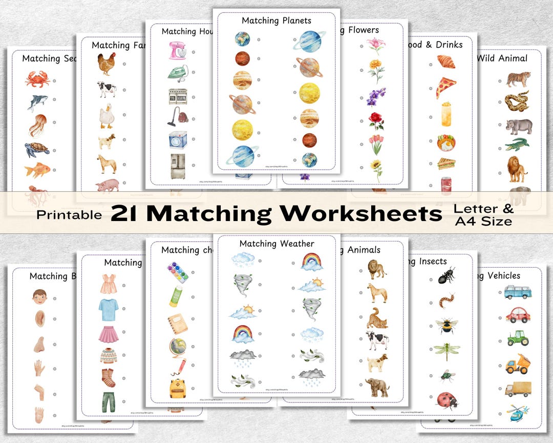 Engaging Printable Matching Worksheets for Preschool Kindergarten Fun ...