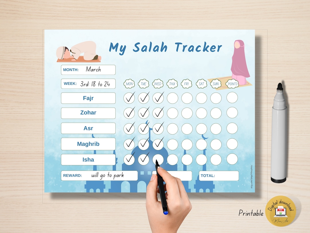 Colorful Kids' Printable Salah Tracker - Islamic Prayer Chart for ...
