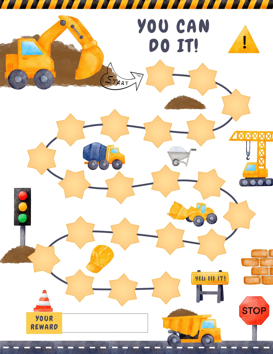 PRINTABLE Construction Reward Chart Behavior Chart for - Etsy