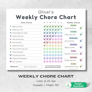 Kids Weekly Chore Chart, Printable Kids Daily Routine, Boost Kids ...