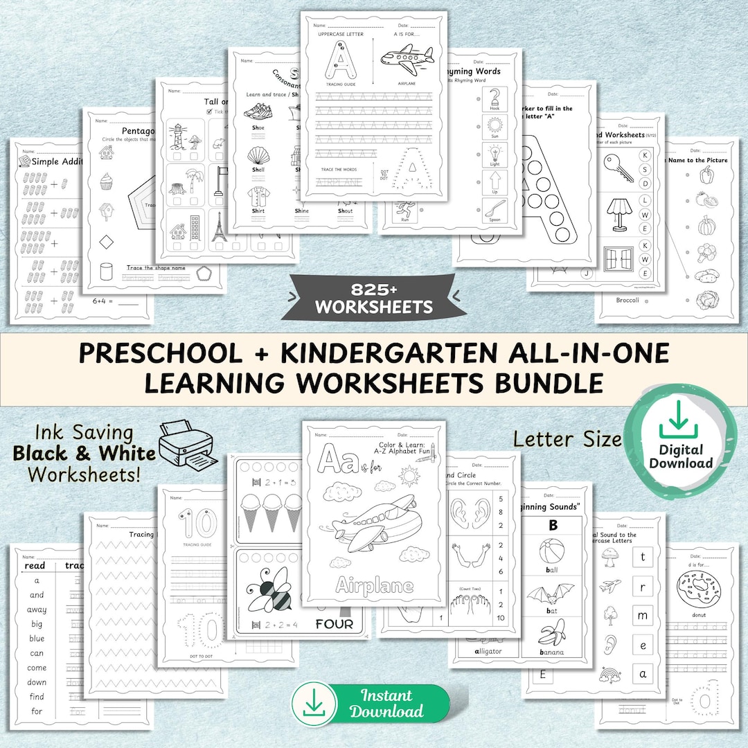 825+ Page Preschool Learning Worksheets Bundle for Kindergarten ...