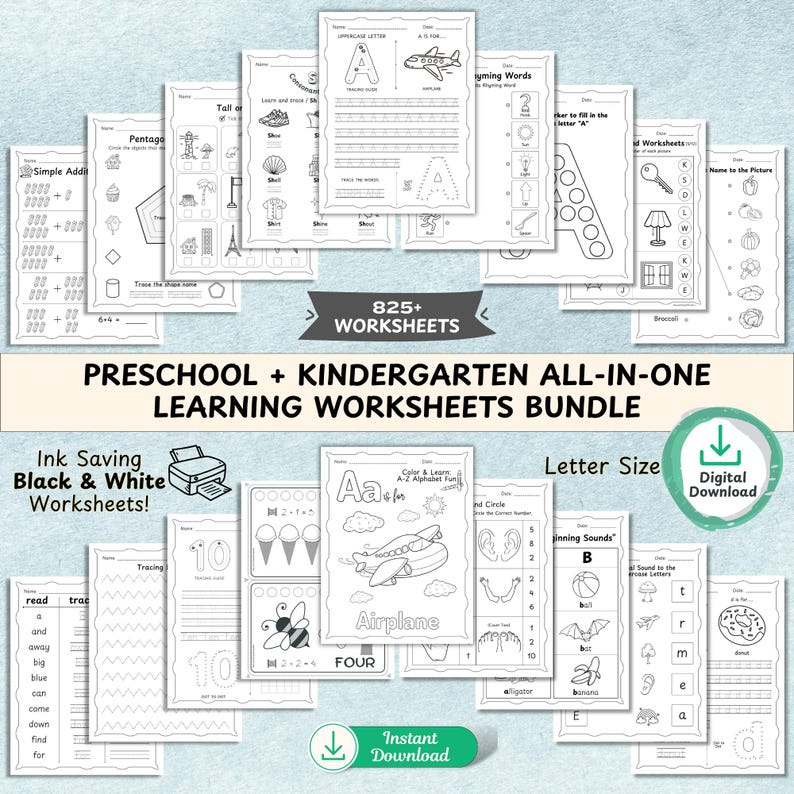 825+ Page Preschool Learning Worksheets Bundle for Kindergarten ...