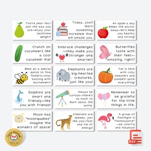 Adorable Lunch Box Notes Cards for Kids PRINTABLE Positive Affirmation ...