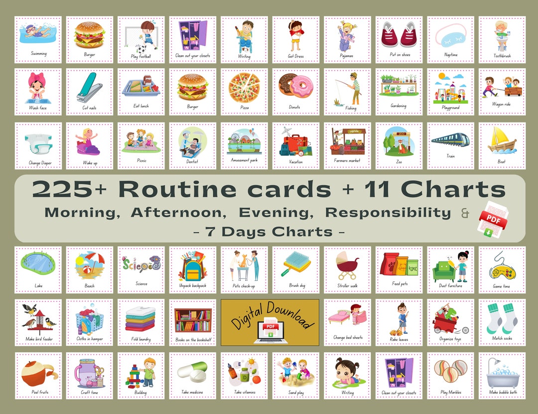 Toddlers Daily Routine Cards With Charts Printable Bedtime Routine ...