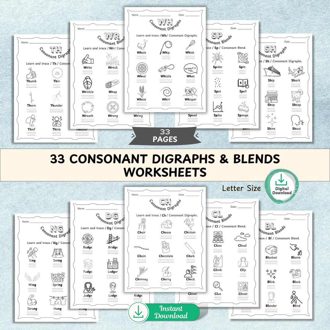 Buy Consonant Digraphs and Blends Worksheets for Kids Phonics Practice ...