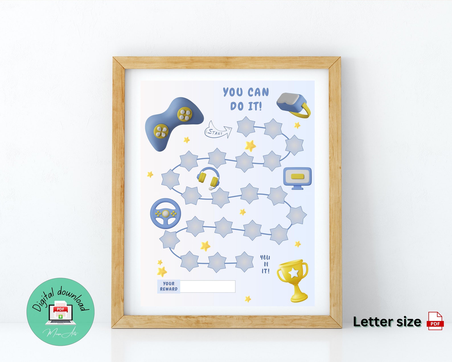 PRINTABLE Video Game Reward Chart for Boys Blue Theme - Etsy