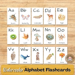 Nature Alphabet Printable Cards, Watercolor Nature Abc Flashcards ...