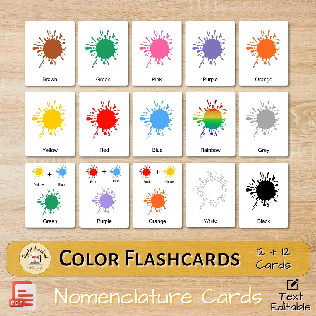 Color Flashcards Nomenclature PRINTABLE Text Editable Montessori Cards ...