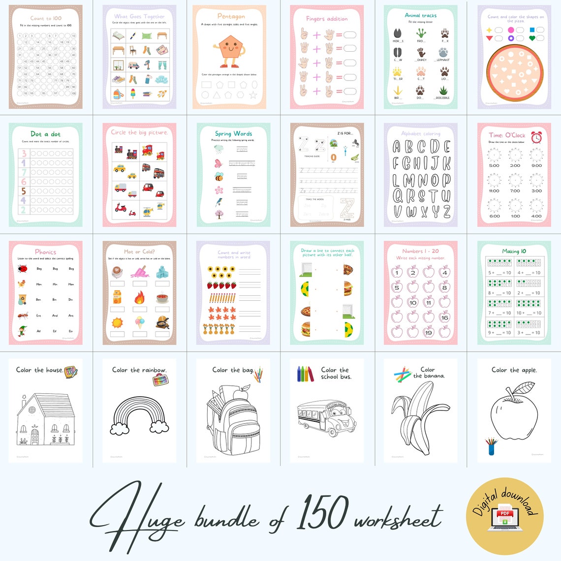 Printable Worksheets Bundle Alphabet Tracing Color - Etsy