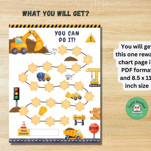 PRINTABLE Construction Reward Chart Behavior Chart for Toddlers PDF - Etsy