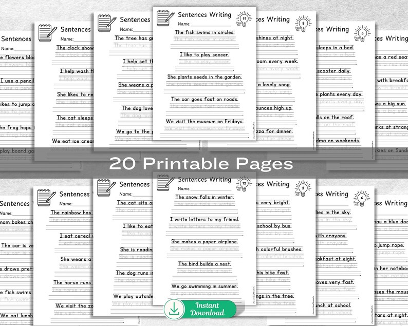 Sentence Writing Practice: 1st-4th Grade Worksheets (PDF) - Etsy