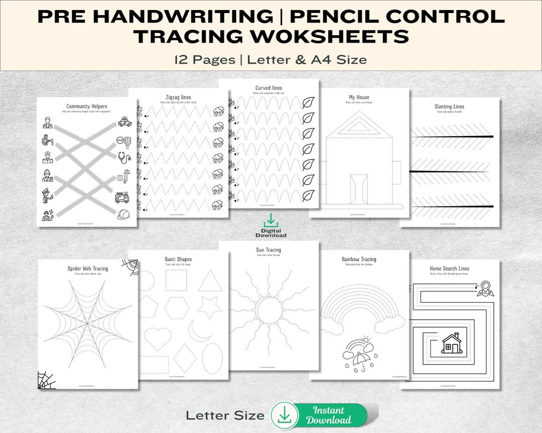 Pre Handwriting for Toddler PRINTABLE Line Tracing Worksheets Pencil ...