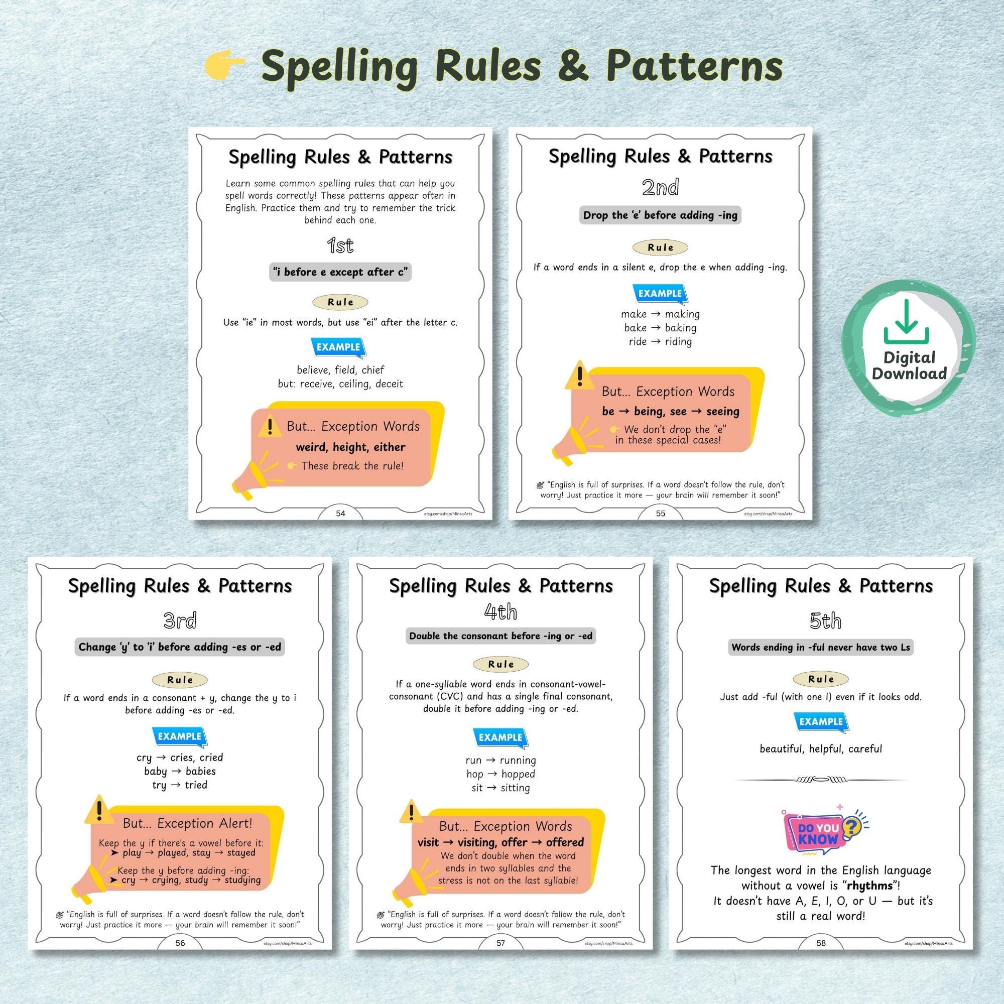 Printable Spelling Workbook for Kids | Vowels Consonants, Sight Words ...