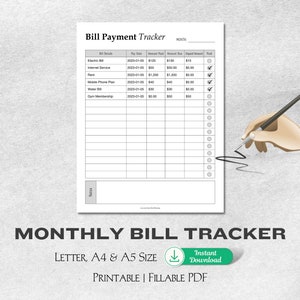 Editable Monthly Bill Tracker Printable Monthly Expense Master Bill Planner Payment Checklist ...