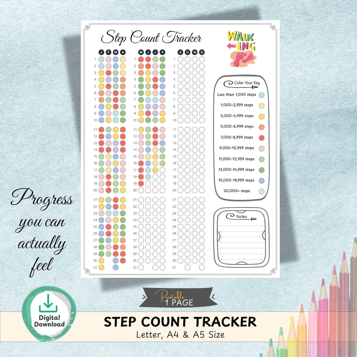 Step Count Tracker Printable | Daily Steps Log | Walking Fitness ...