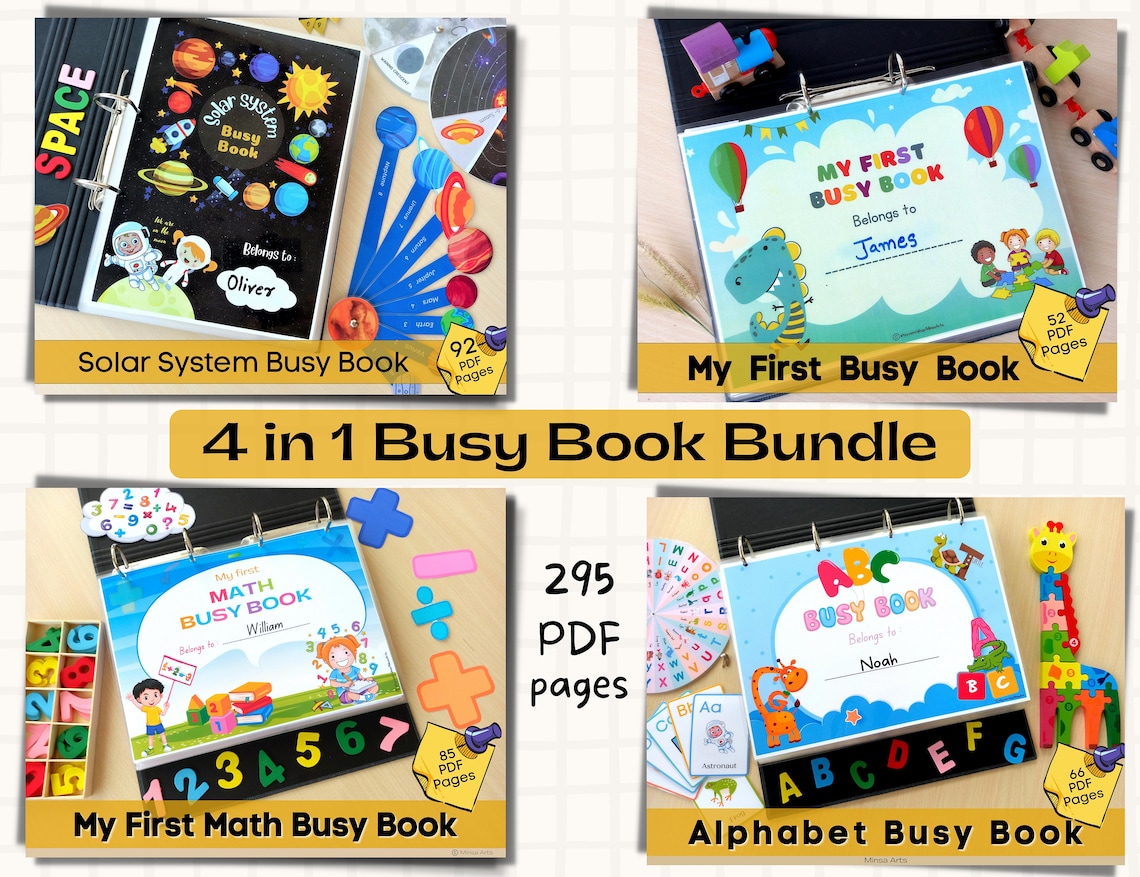Busy Book Bundle 4in1 First Busy Book Math Alphabet & Solar - Etsy