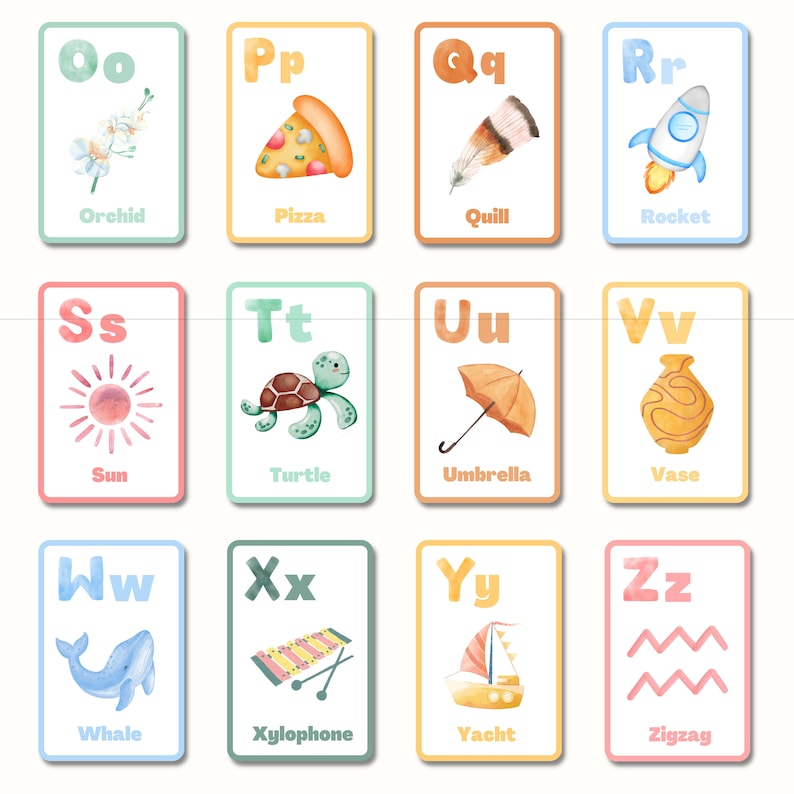 Watercolor Alphabet Flashcards ABC Montessori Cards - Etsy