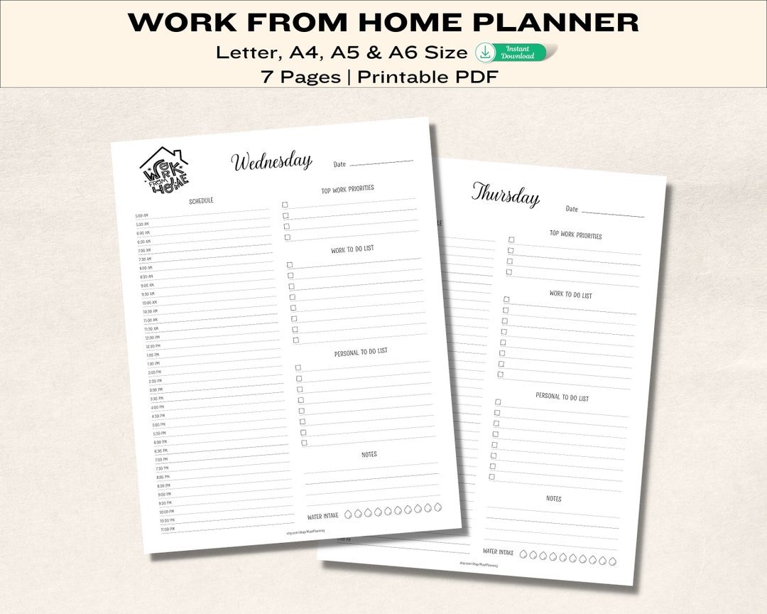 Printable Work From Home Planner for Maximum Productivity Remote Work ...