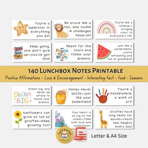 Adorable Lunch Box Notes Cards for Kids PRINTABLE Positive Affirmation ...