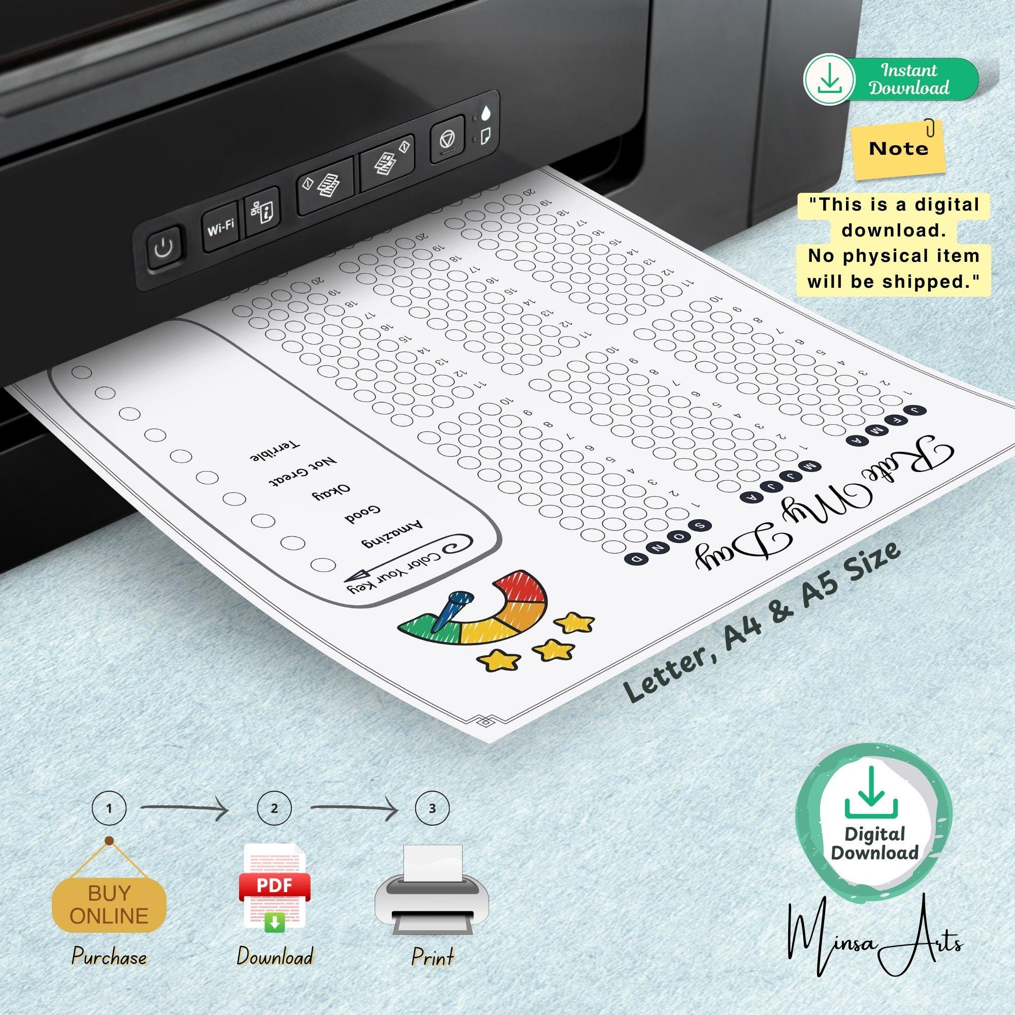Rate My Day Tracker Printable | Daily Mood Log | Wellness Tracker | A4 ...