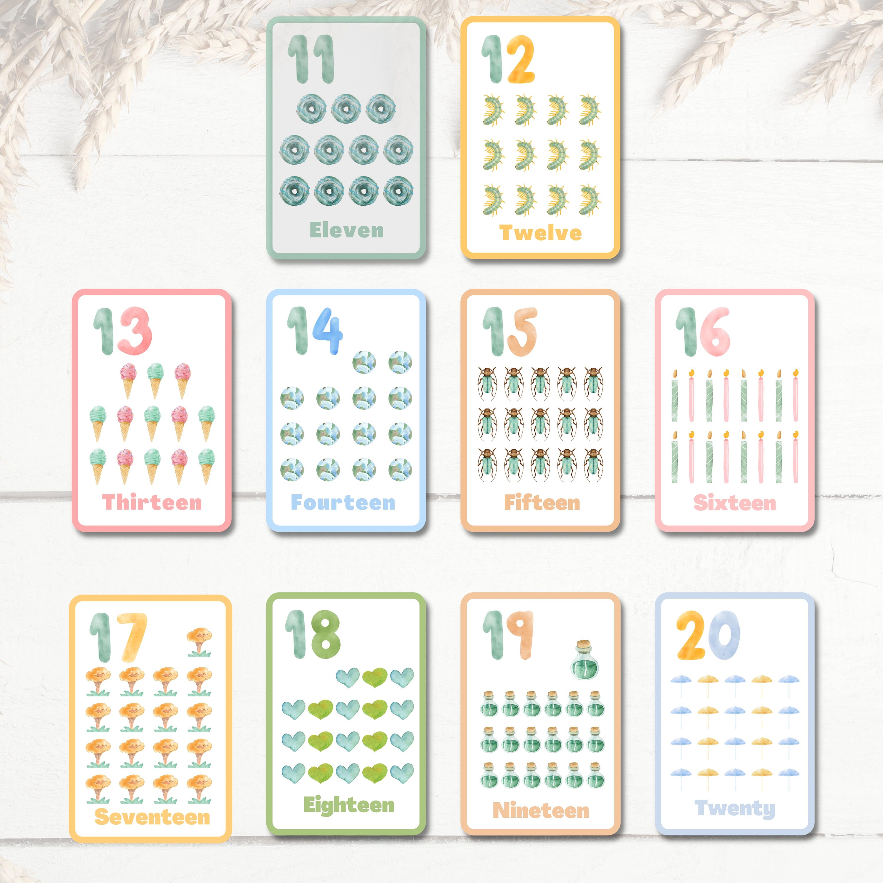 Watercolor Alphabet and 1-20 Numbers Flashcards ABC - Etsy
