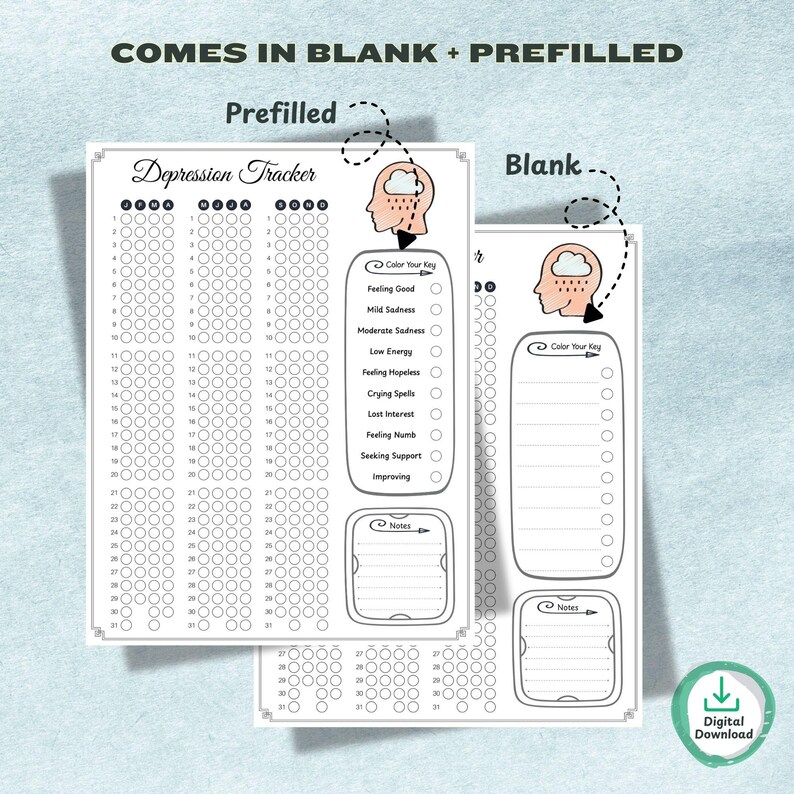 Depression Tracker Printable | Mood Log | Mental Health Tracker | Daily ...
