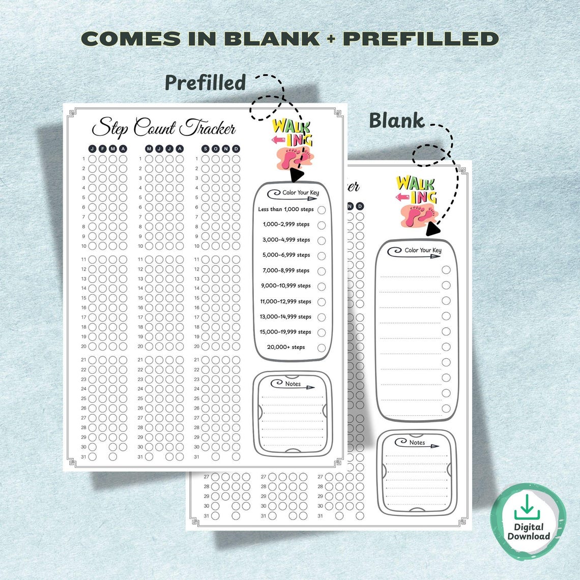 Step Count Tracker Printable | Daily Steps Log | Walking Fitness ...