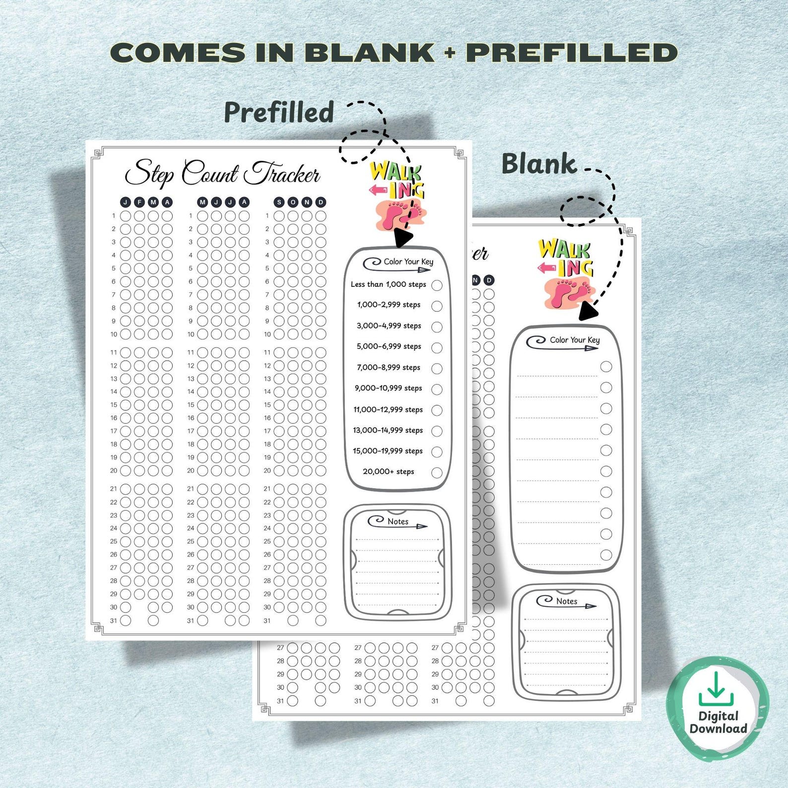 Step Count Tracker Printable | Daily Steps Log | Walking Fitness ...