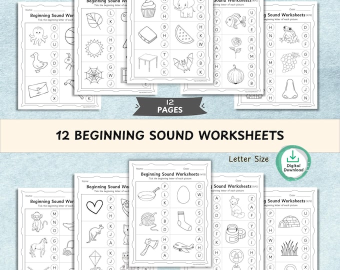 Beginning Sound Worksheets: Phonics Practice Activity (PDF) - Etsy