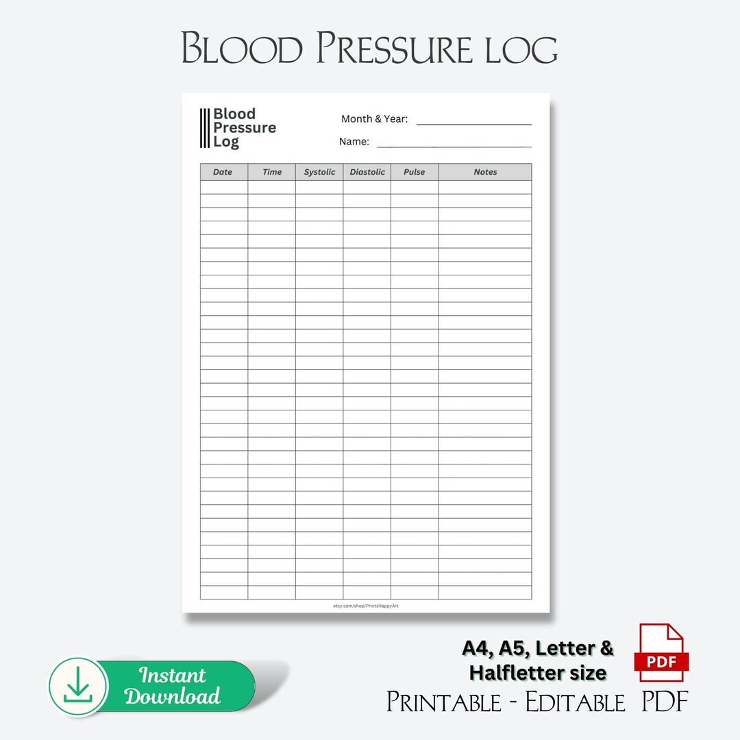 Blood Pressure Log Heart Health Tracker Daily Pulse Cardio Planner ...