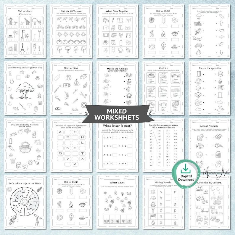 825+ Page Preschool Learning Worksheets Bundle for Kindergarten ...