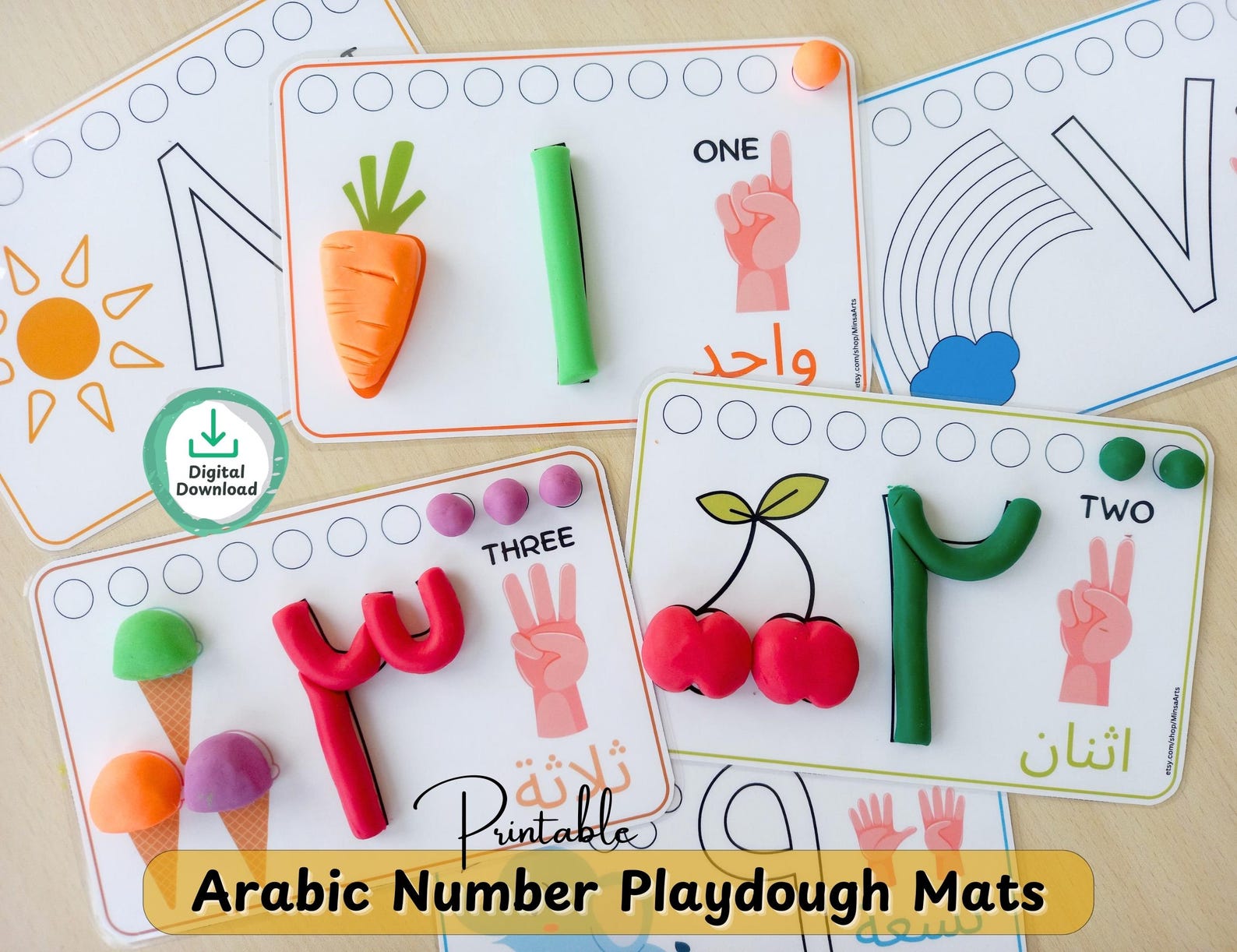 Arabic Numbers Playdough Mats | Islamic Learning Activity (PDF) - Etsy