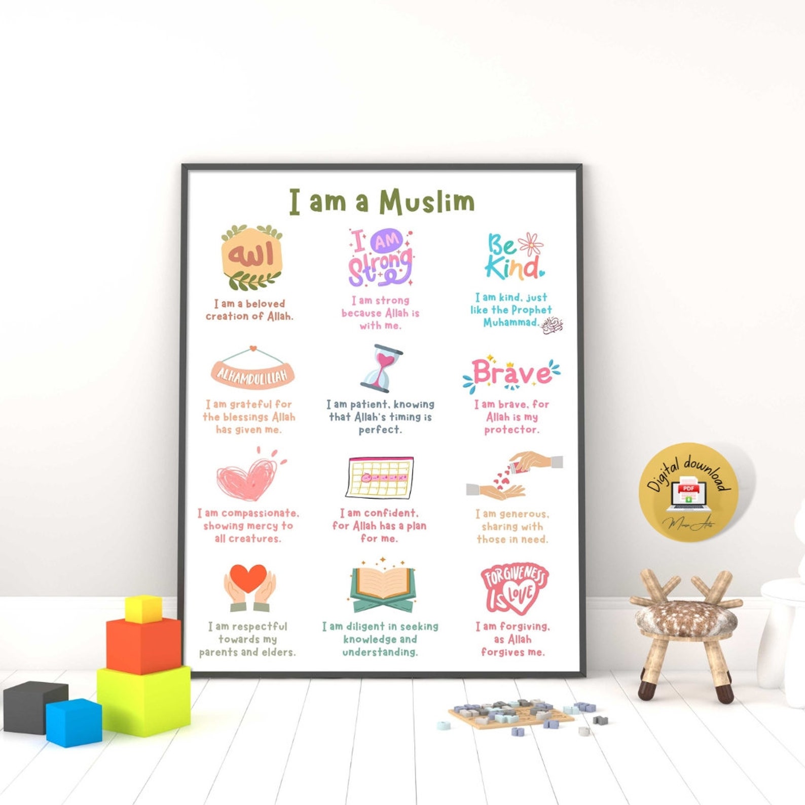 PRINTABLE Islamic Affirmations Poster for Muslim Kids, Positive I Am ...