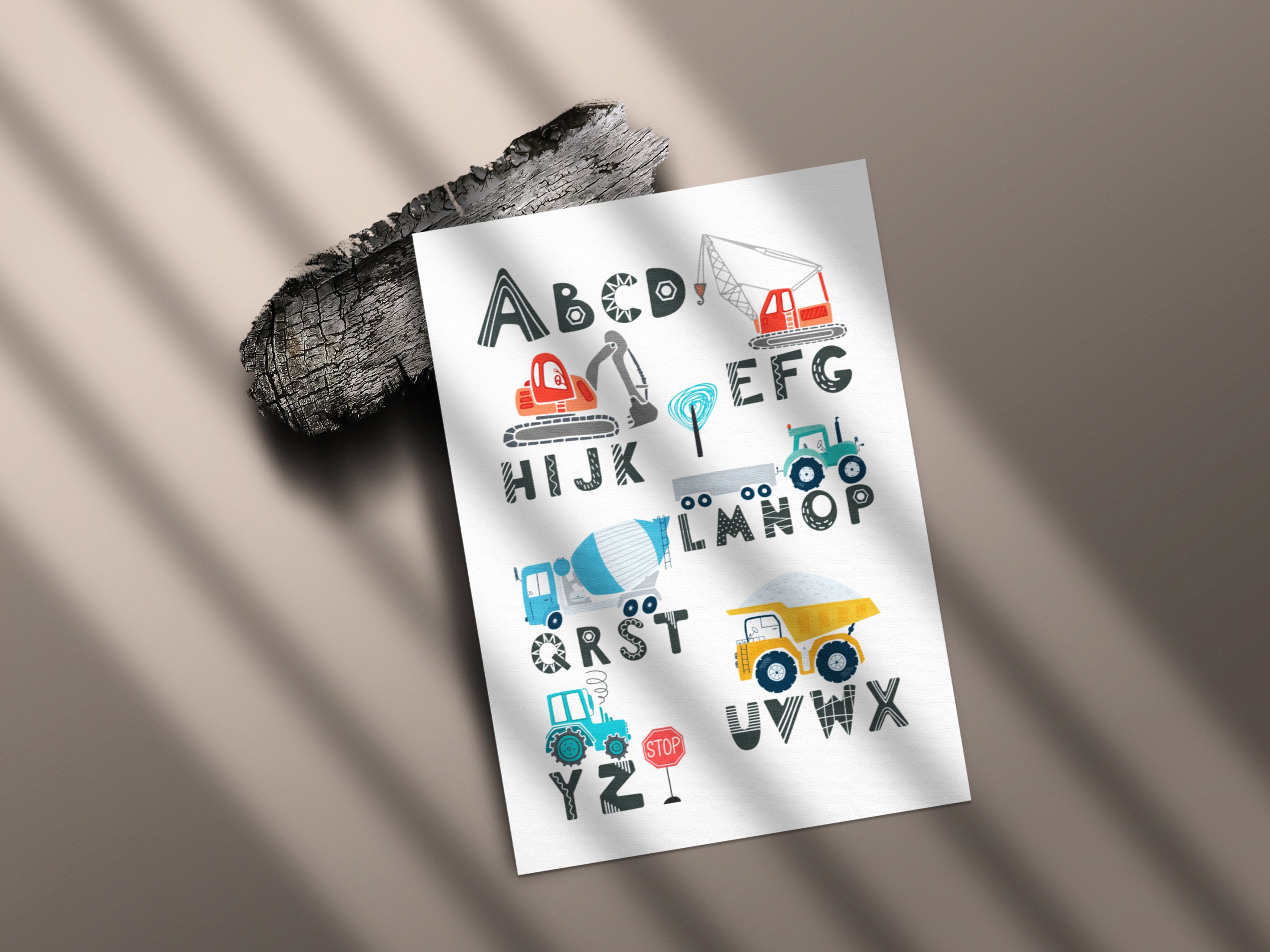 Construction Vehicle Alphabet & Numbers Print Set of 6 | Etsy
