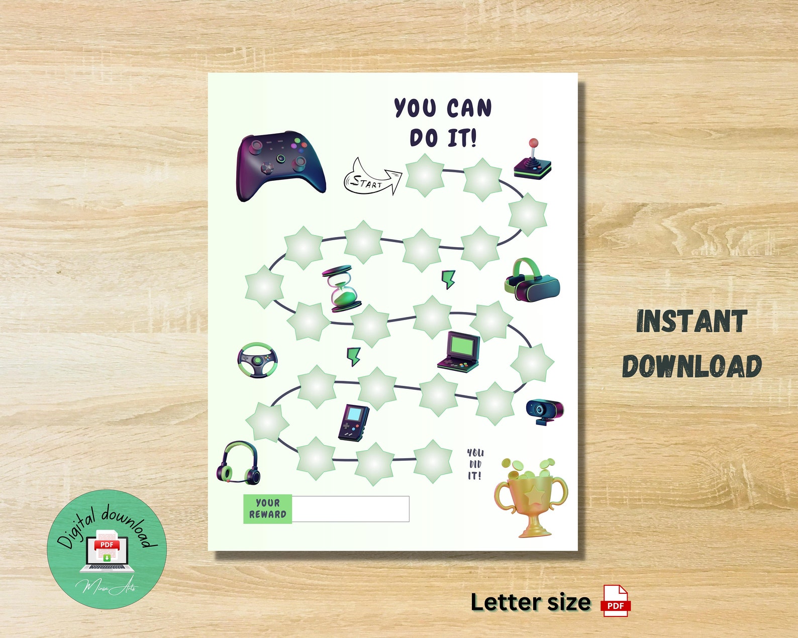 PRINTABLE Video Game Reward Chart for Boys Green Theme - Etsy