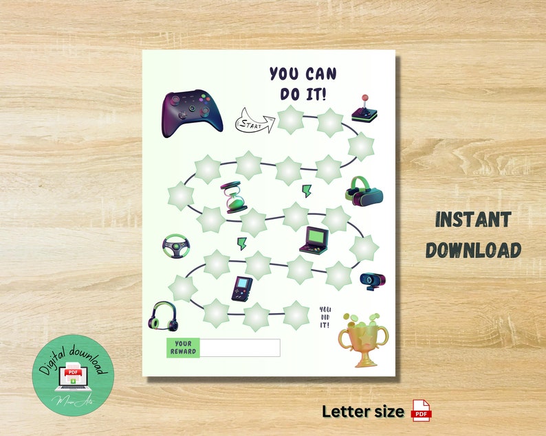 PRINTABLE Video Game Reward Chart for Boys Green Theme - Etsy