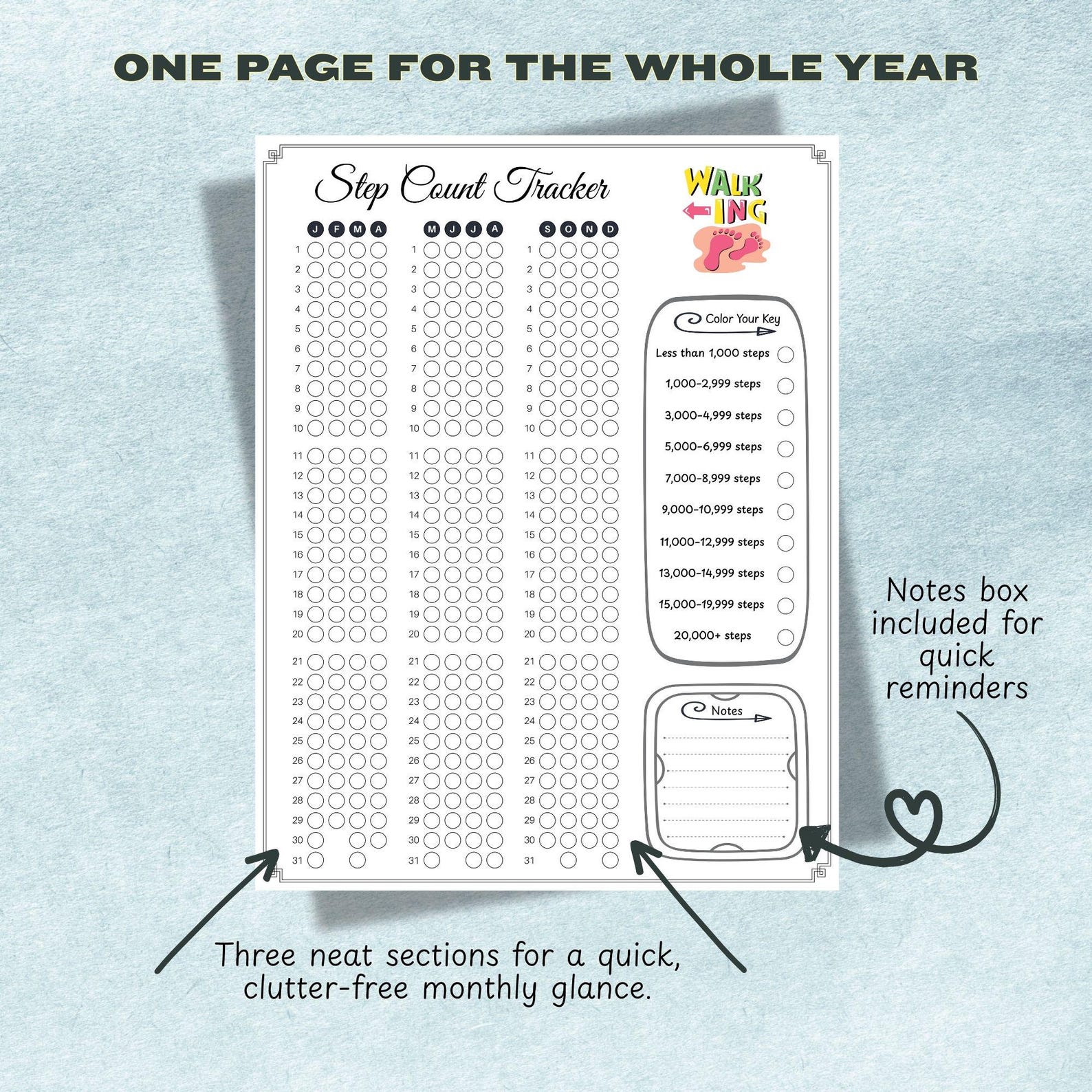Step Count Tracker Printable | Daily Steps Log | Walking Fitness ...