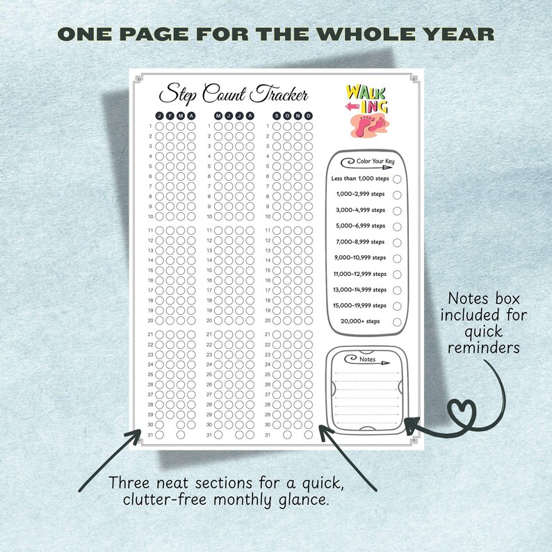 Step Count Tracker Printable | Daily Steps Log | Walking Fitness ...