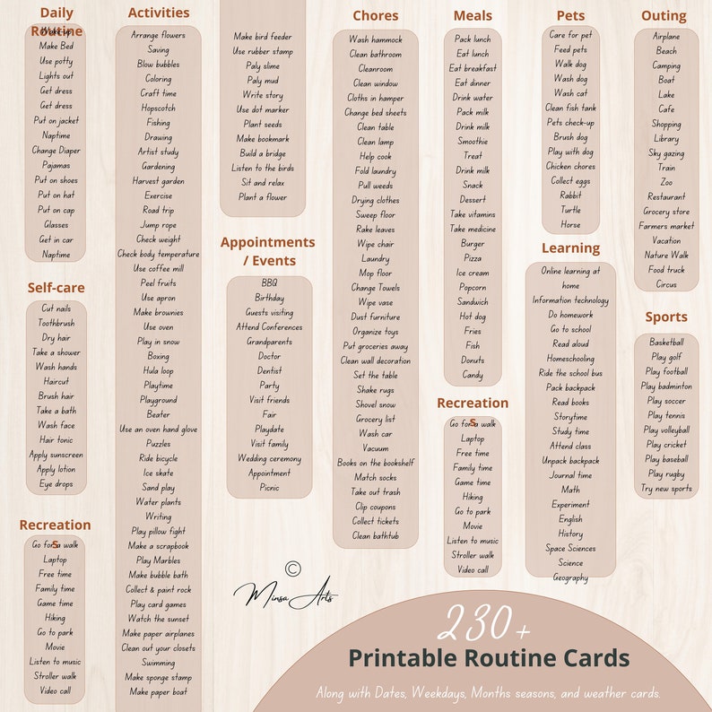 Lined Style Toddlers Routine Cards With 11 Charts Bedtime - Etsy