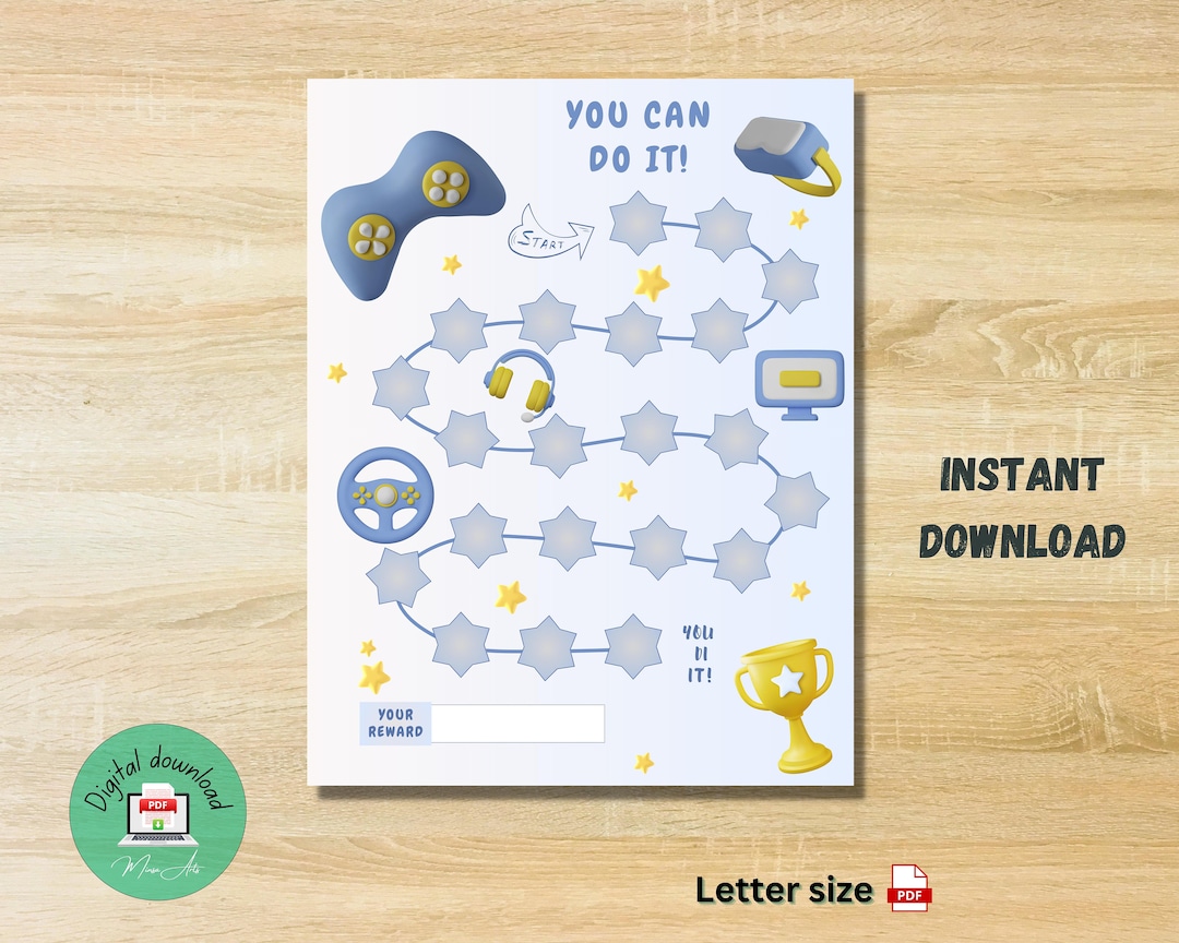PRINTABLE Video Game Reward Chart for Boys Blue Theme Behavior Chart ...