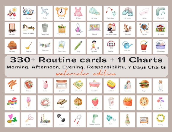 Bedtime Routine Chart and Cards Watercolor Toddler Daily - Etsy Australia