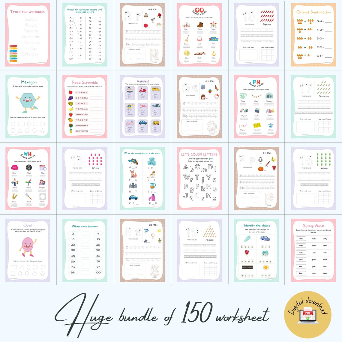 Printable Worksheets Bundle Alphabet Tracing Color - Etsy