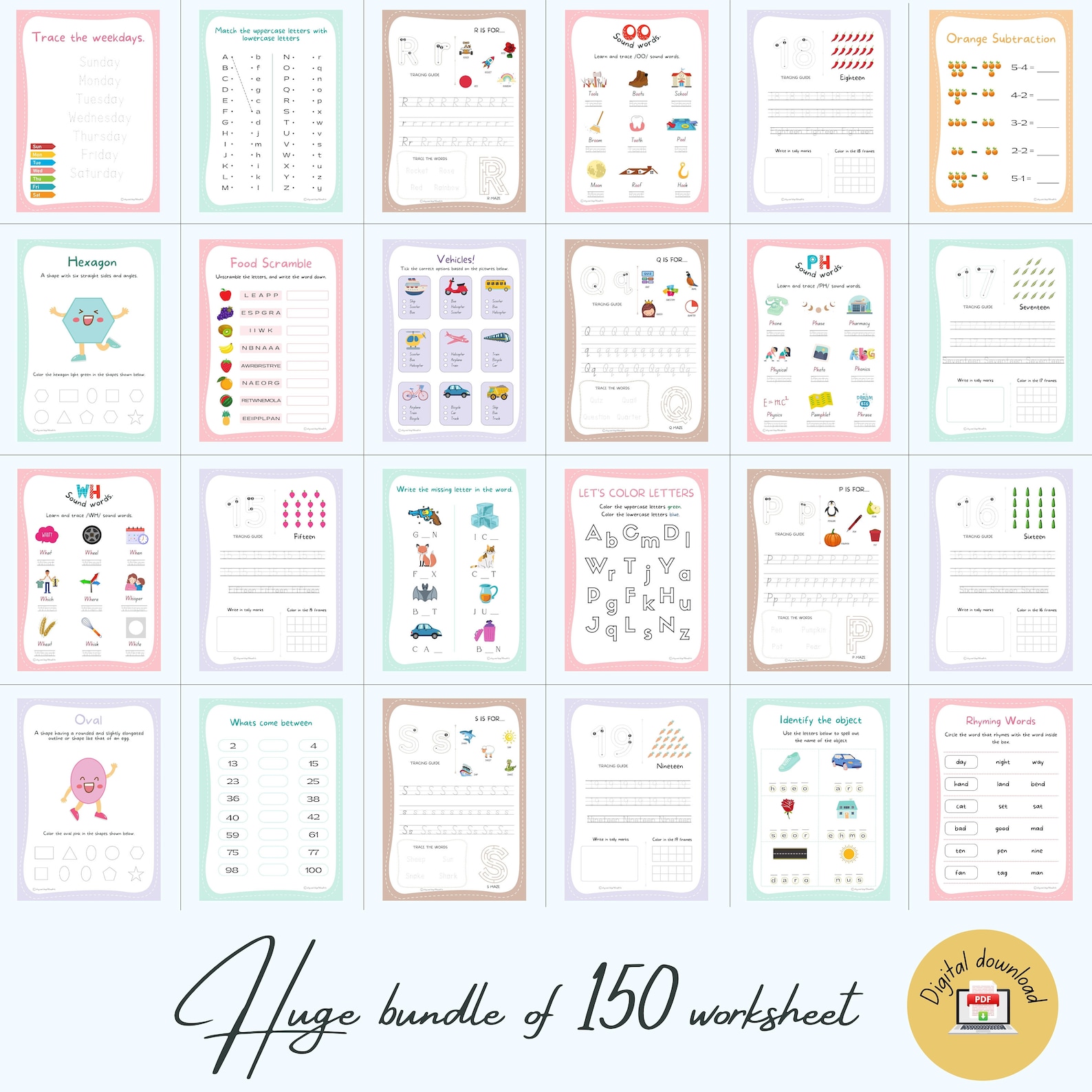 Printable Worksheets Bundle Alphabet Tracing Color - Etsy