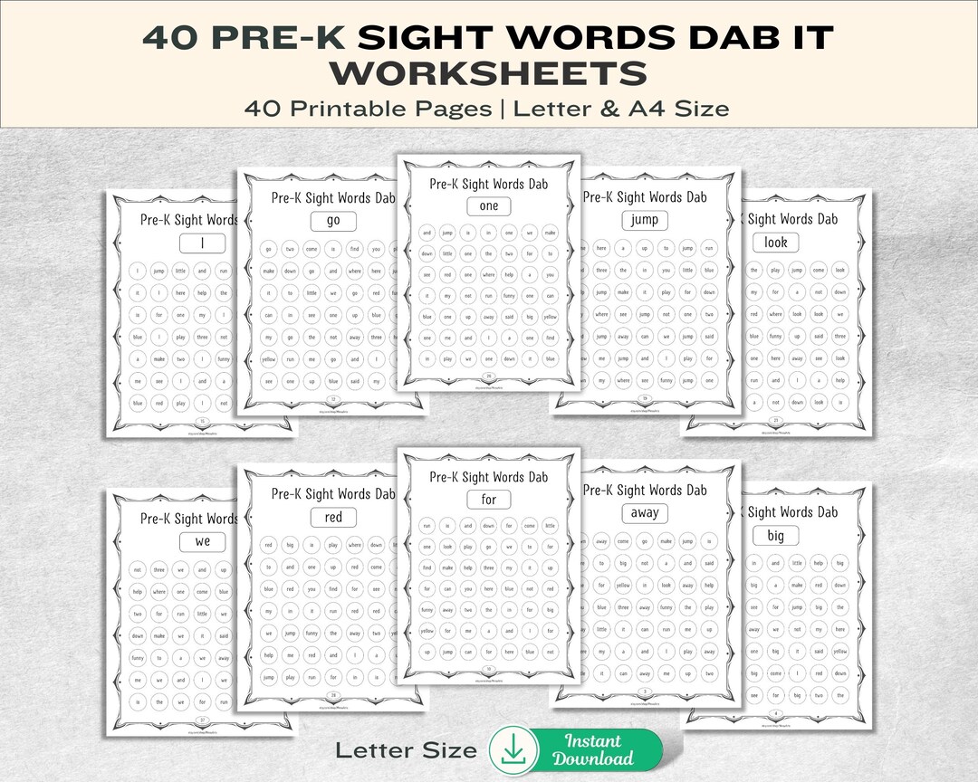 Sight Words Dab It Printable Worksheet Spot the Sight Word Dot Marker ...
