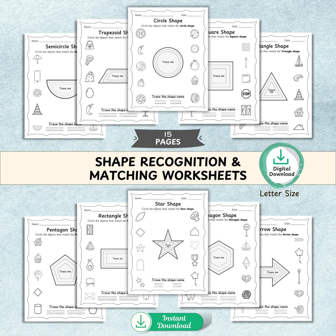 Shape Recognition Worksheets: Matching Game for Toddlers (PDF) - Etsy