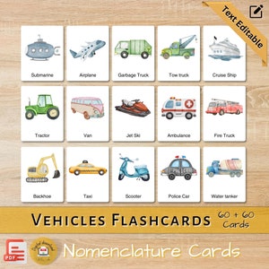 Vehicles Watercolor Flashcards Nomenclature PRINTABLE Text Editable ...